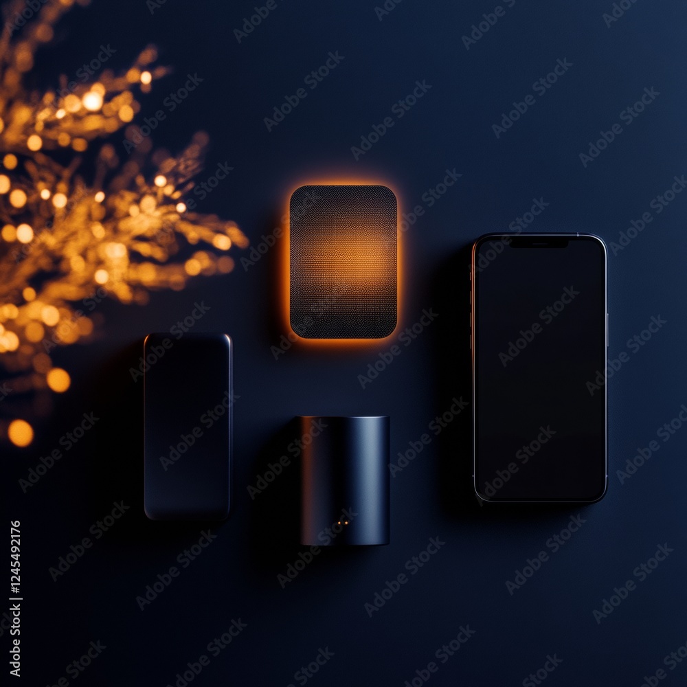 Futuristic UWB Home Connectivity Display Smart Devices on Glossy Black ...