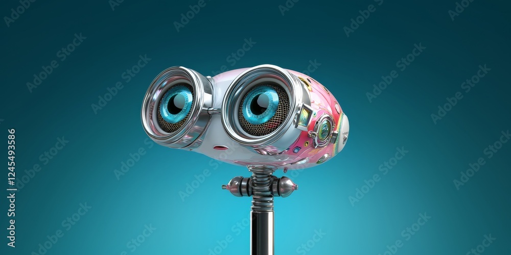 Curious Robot: A small, friendly-looking robot with large blue eyes ...