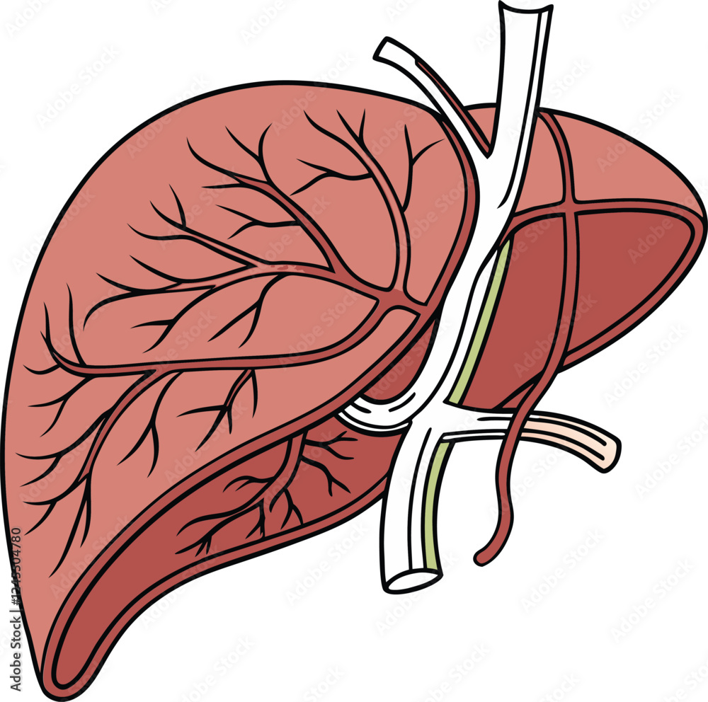 Realistic liver anatomy structure. Vector hepatic system organ ...