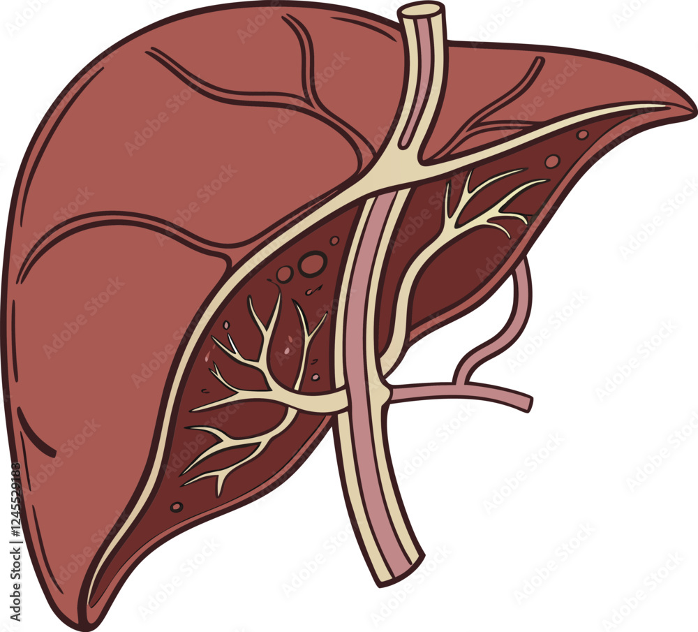 Realistic liver anatomy structure. Vector hepatic system organ ...