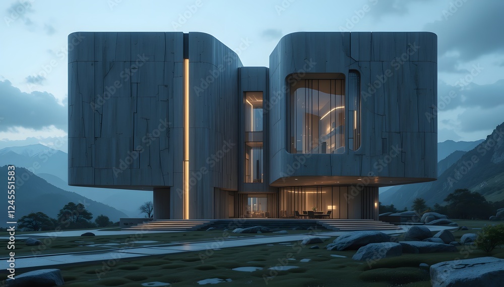 Futuristic 8K monolithic house with a single massive vertical structure ...