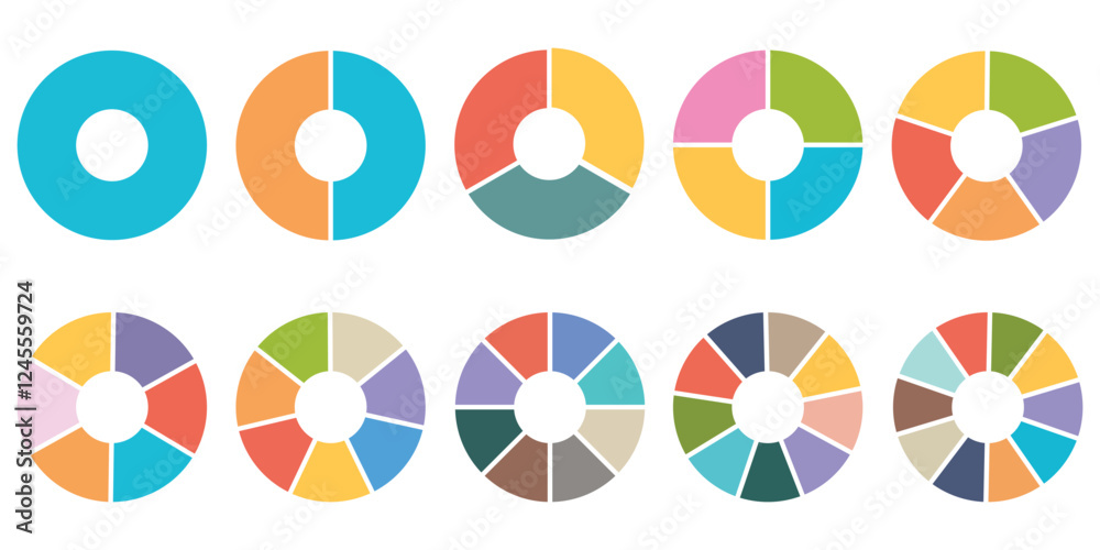 Pie charts diagrams. Different color circles. donut and pie chart infographic elements set ...