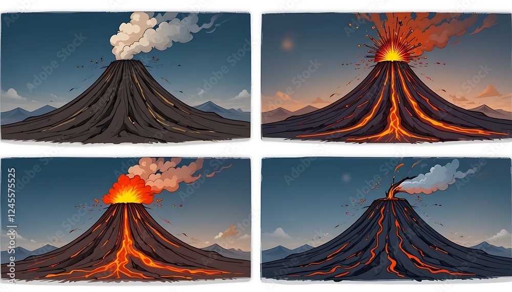 Volcano Eruption Stages: A Detailed Visual Guide Showing the Four ...
