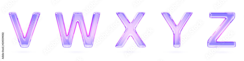 3d glass holographic liquid transparent font of alphabet letters v, w ...