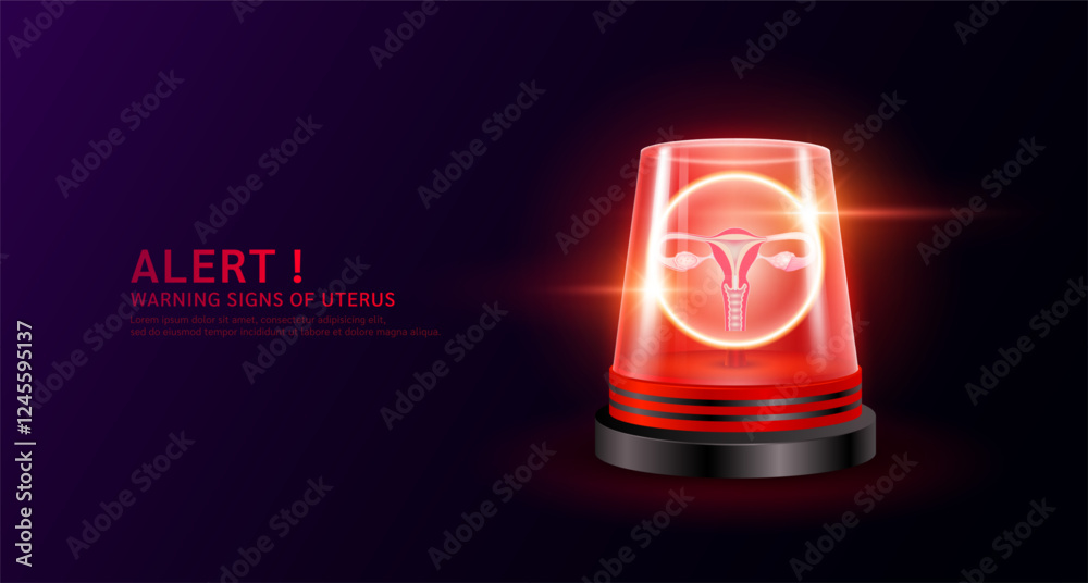 Uterus female inside red siren light. Danger signs of endometritis ...