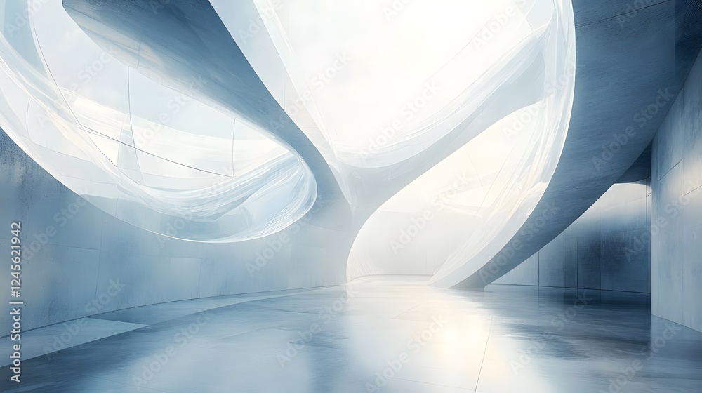 Large white building with a long curved ceiling featuring ethereal and ...