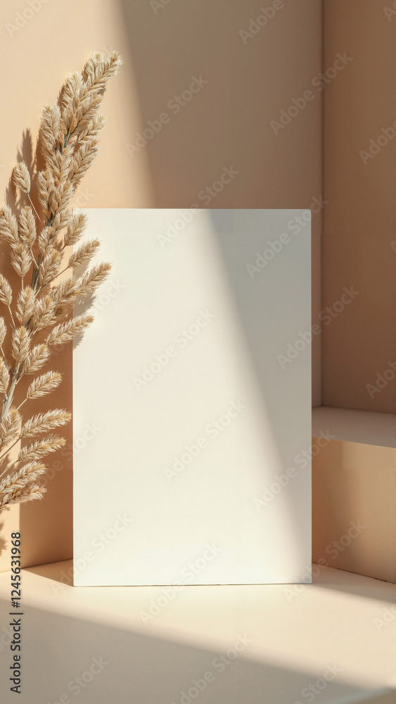 Elegant White Invitation Card Mockup with Lagurus: Perfect for Wedding ...