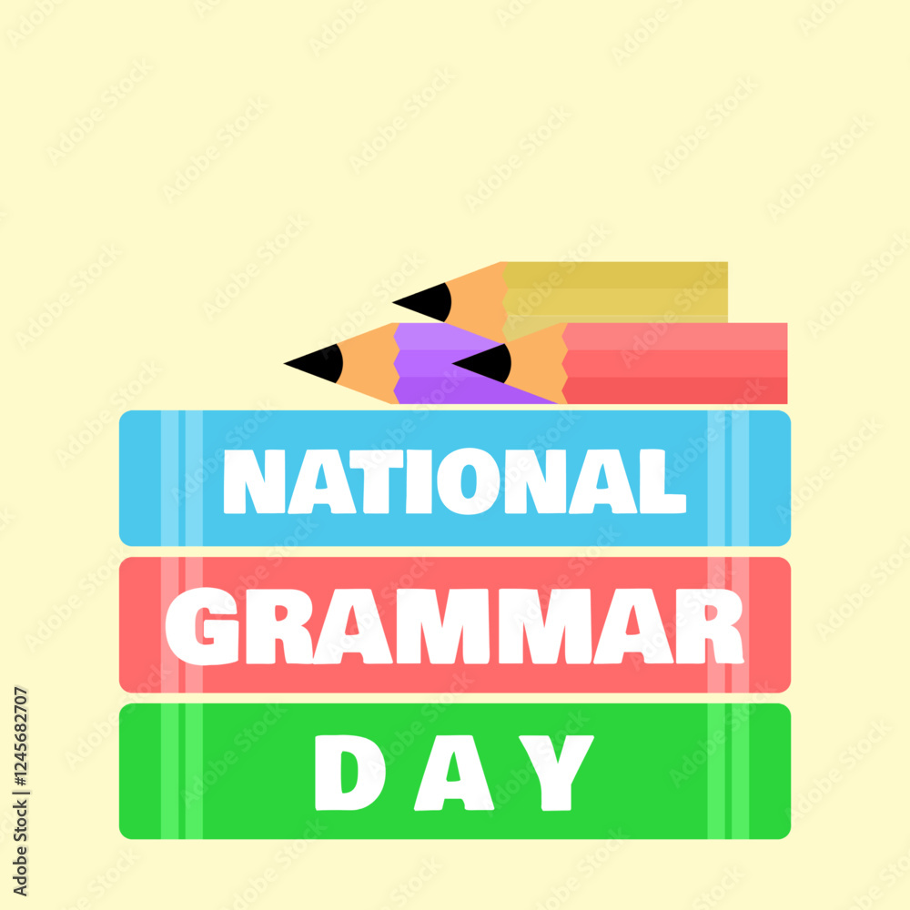 National Grammar Day to celebrate on March 4th. Stack of books with ...