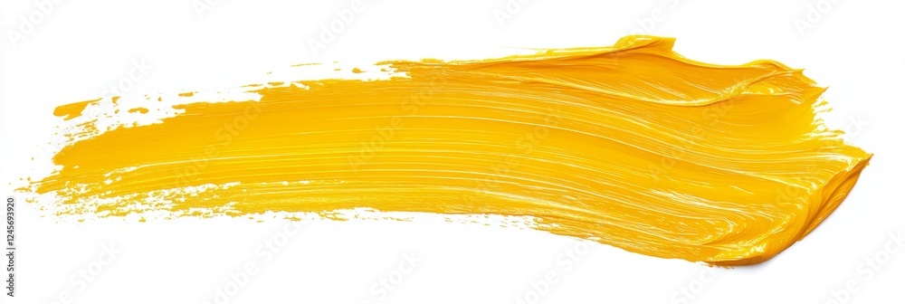 Yellow paintbrush stroke, white background, design element Stock Photo ...