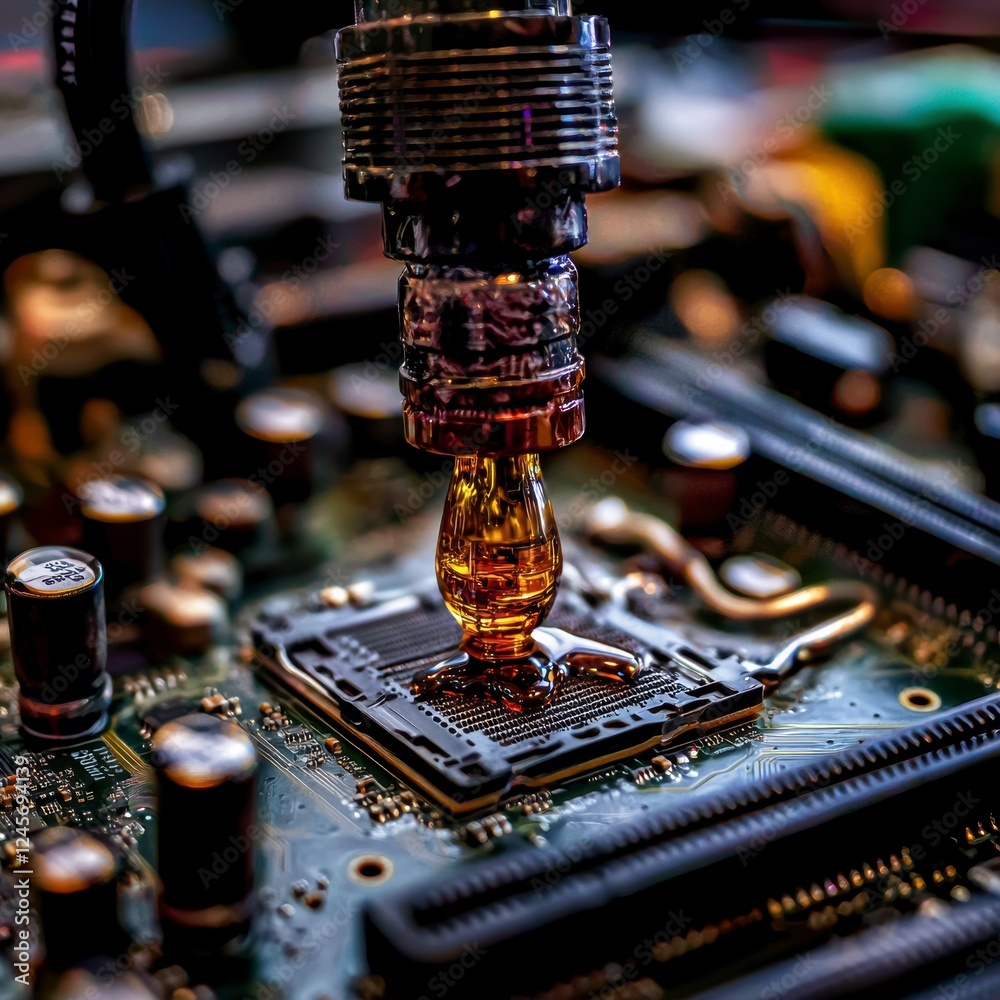 Applying Thermal Paste to CPU on Motherboard Close up of Computer ...