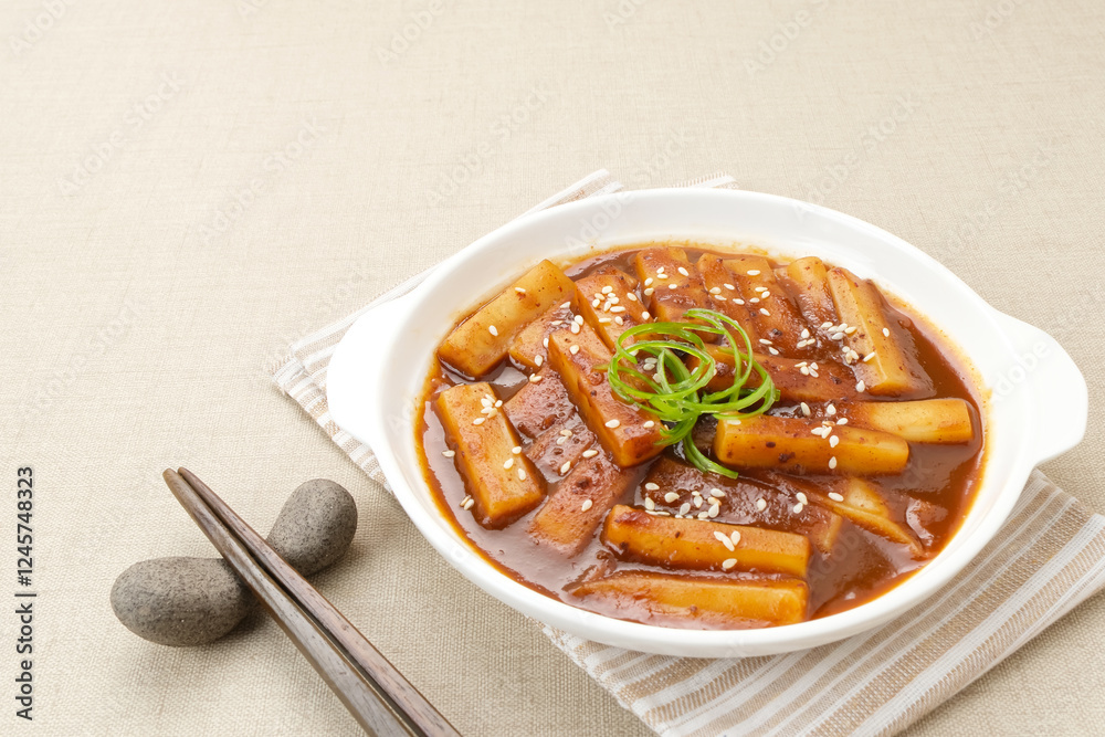 Tteokbokki or Topokki, stir fried rice cake stick, popular Korean ...