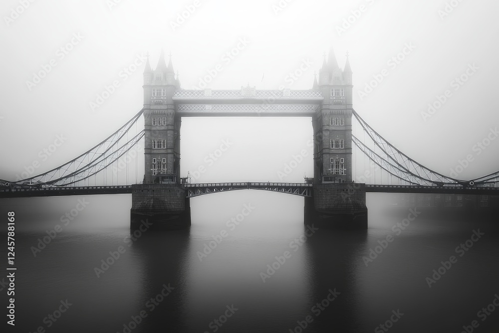 Foggy London Tower Bridge, Thames River, misty backdrop, travel poster ...