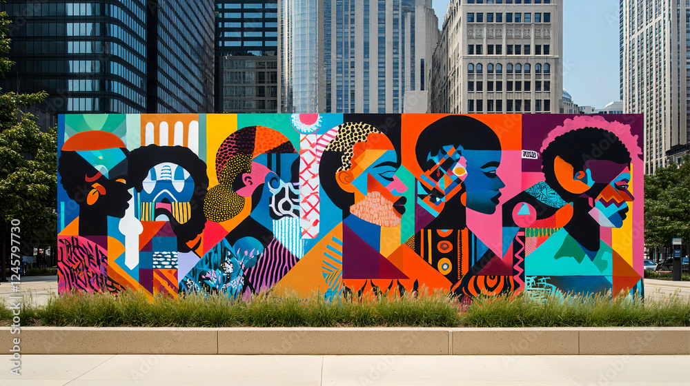 Large mural on a city wall painted during Black Awareness Day ...