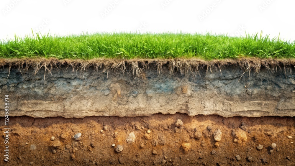 Geology layer exposed in cross-section showing soil erosion beneath ...