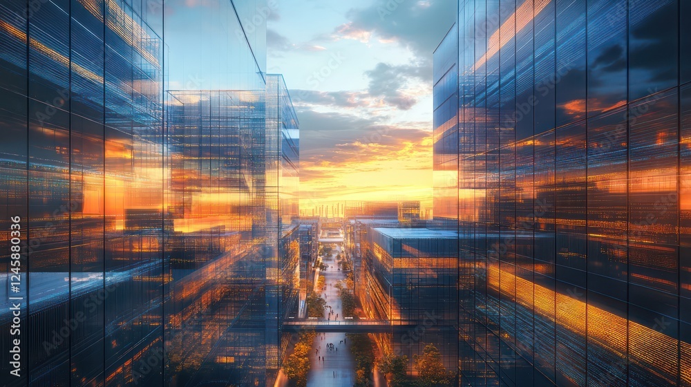 Transparent graphene materials used in futuristic architecture, glowing ...