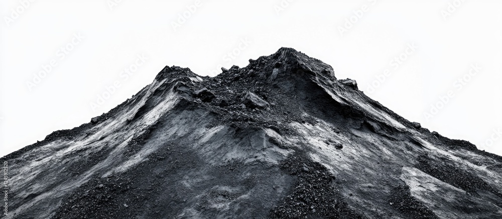 Black coal pile isolated on white background showcasing texture and ...