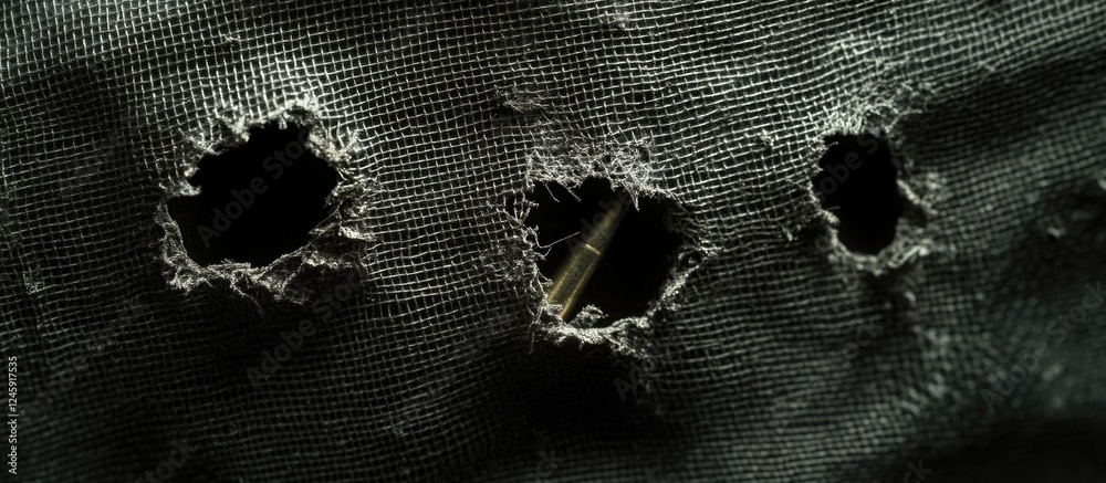 Bullet damage on Kevlar fabric from close-range AKM 74 fire showcasing ...