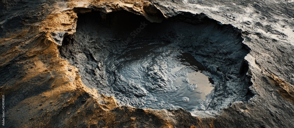 Mud volcano crater with bubbling mud and gas eruptions showcasing ...