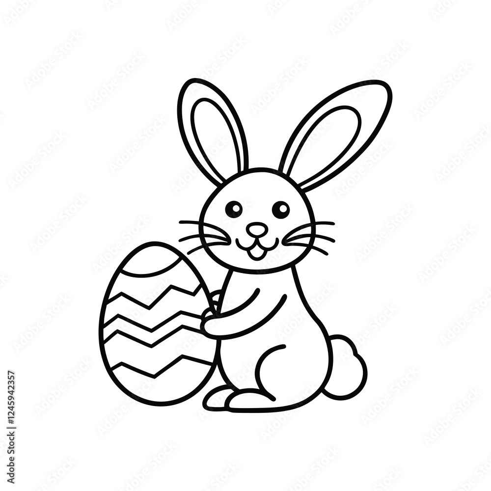Cute cartoon Easter bunny holding an egg, perfect for coloring pages ...