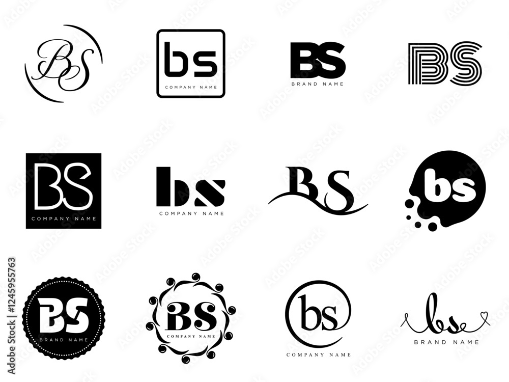 BS logo company template. Letter b and s logotype. Set different ...