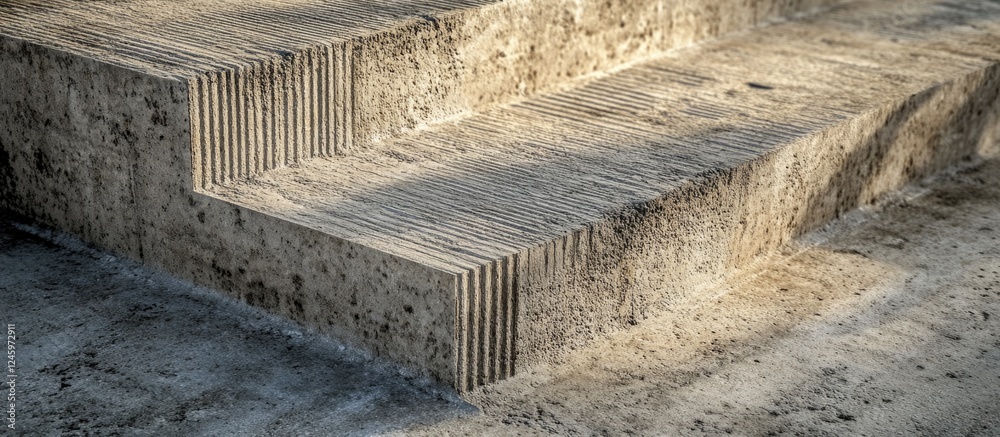 concrete staircase with formwork texture and shadow details ...