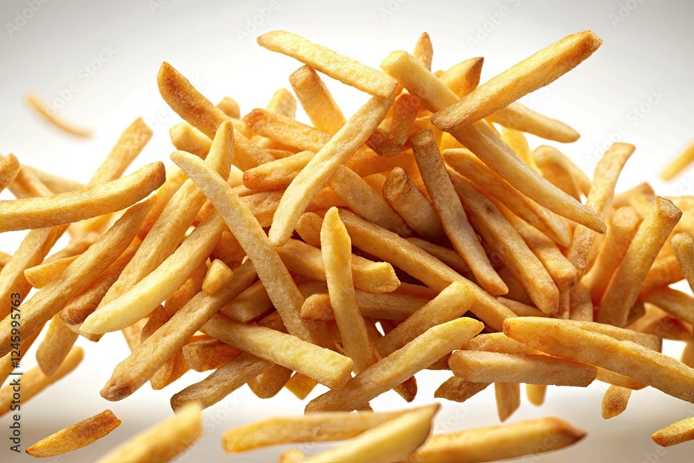 Crispy, airborne French fries; high-resolution image, deep depth of ...