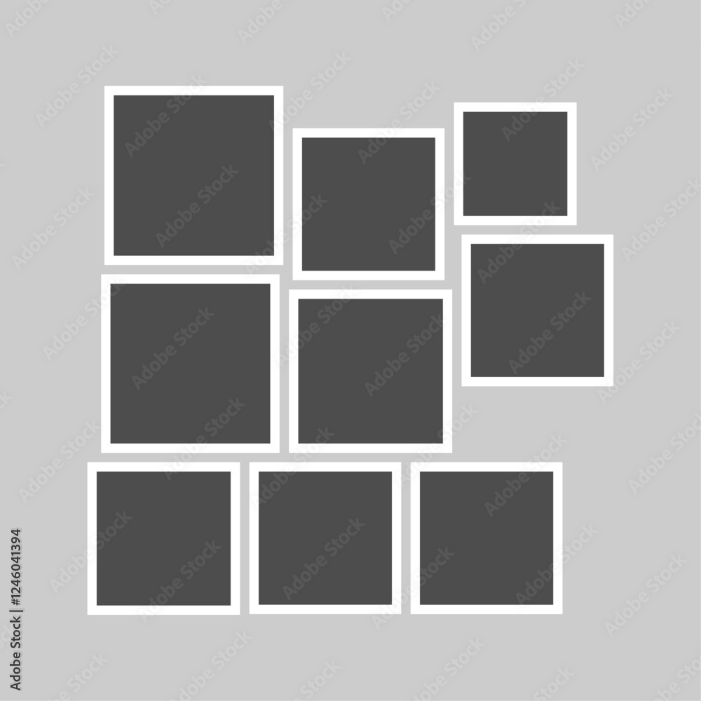 Vector grid template with empty photo frames, designed to organize and ...