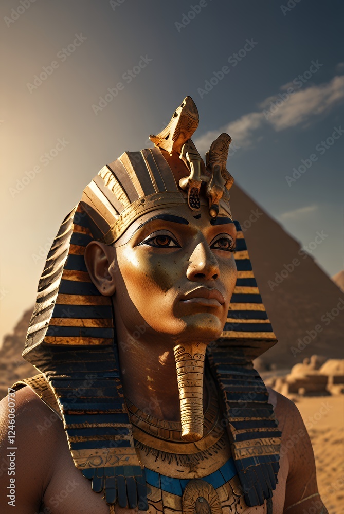 Ra, the Egyptian sun god, holding a radiant sun disk high. His falcon ...