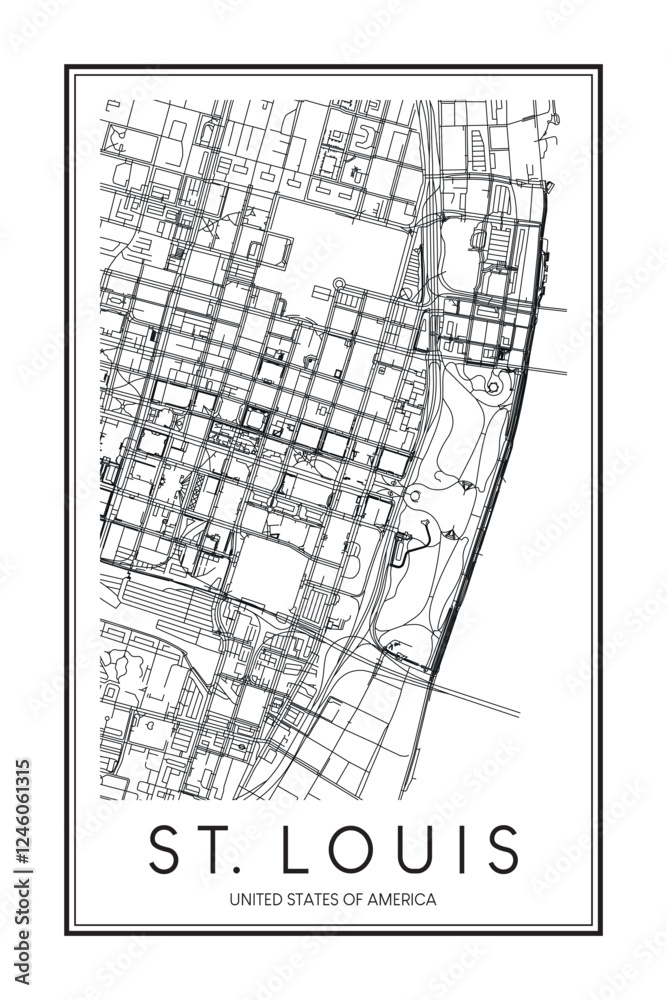 Printable downtown road map poster of the USA city of ST. LOUIS on ...