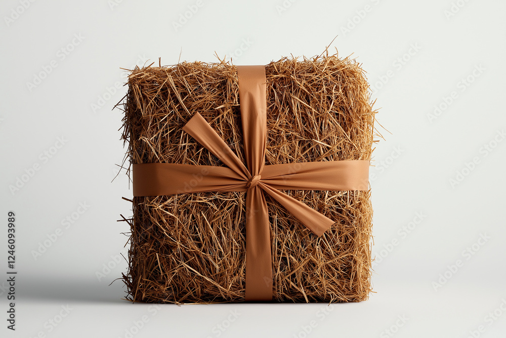hay bale wrapped in brown tape, showcasing rustic and natural ...