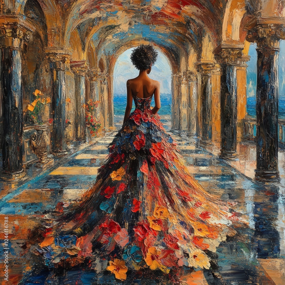 Fluid art of black woman commanding attention in a ballroom wearing a ...