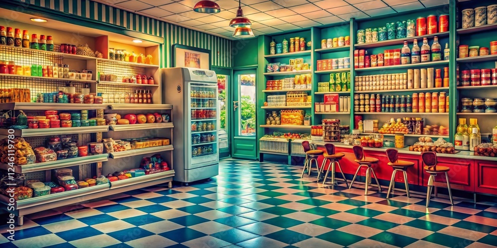 Vintage Convenience Store Interior: Well-Stocked Vending Machines ...