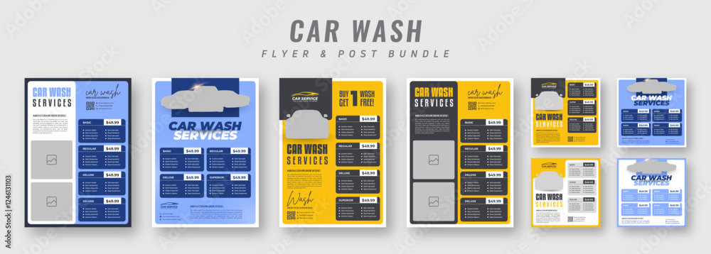 Car wash service flyer and price list template bundle. Professional ...