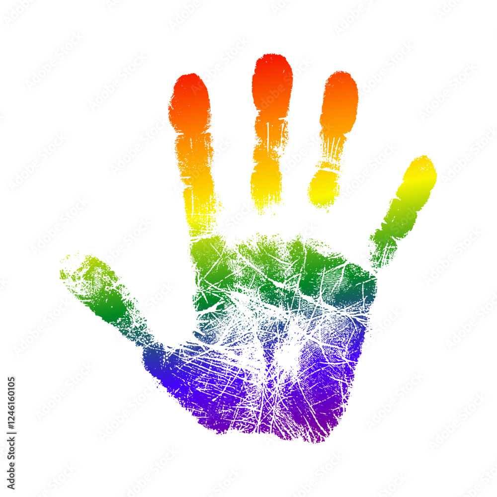 Logo lgbt. Mes del orgullo. Silueta de huella de una mano con degradado ...