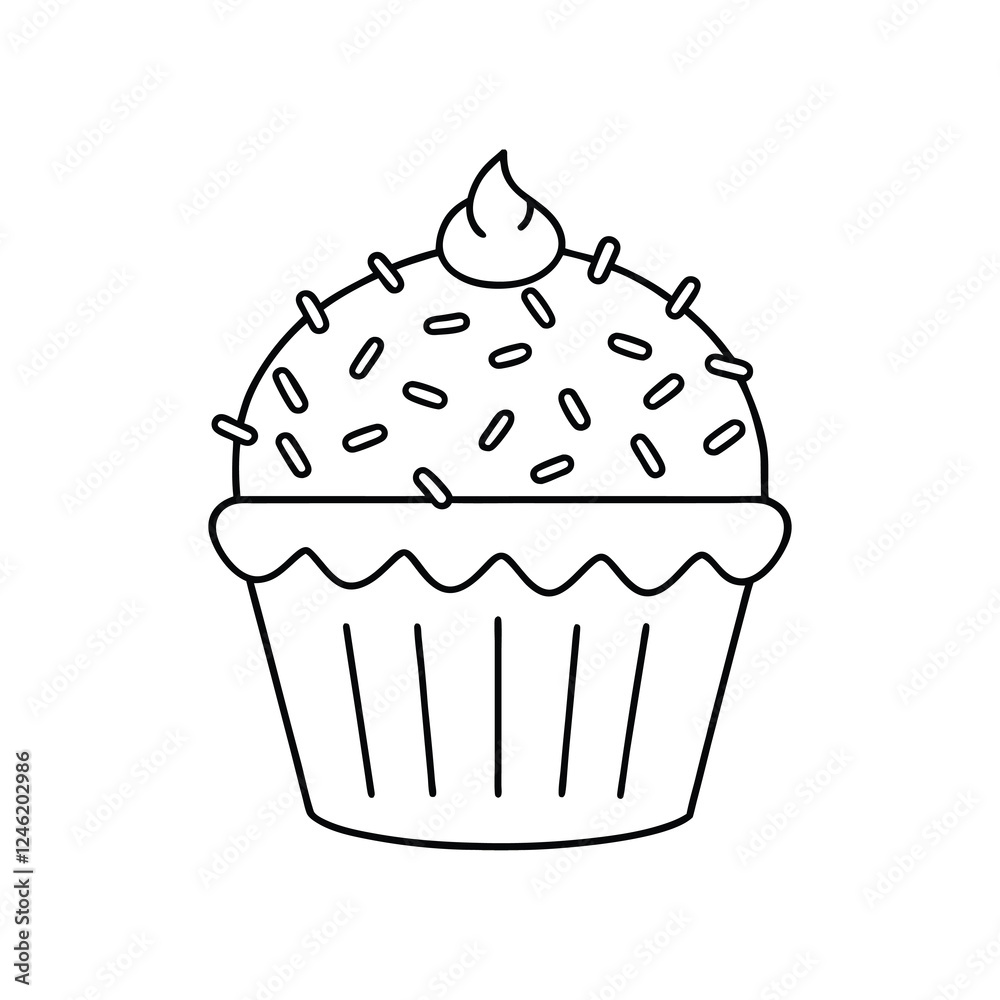 Simple Line Art Illustration of a Delicious Cupcake coloring page for ...