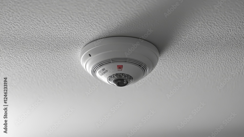 Modern Smoke Detector Mounted on a White Ceiling, Ensuring Home Safety ...