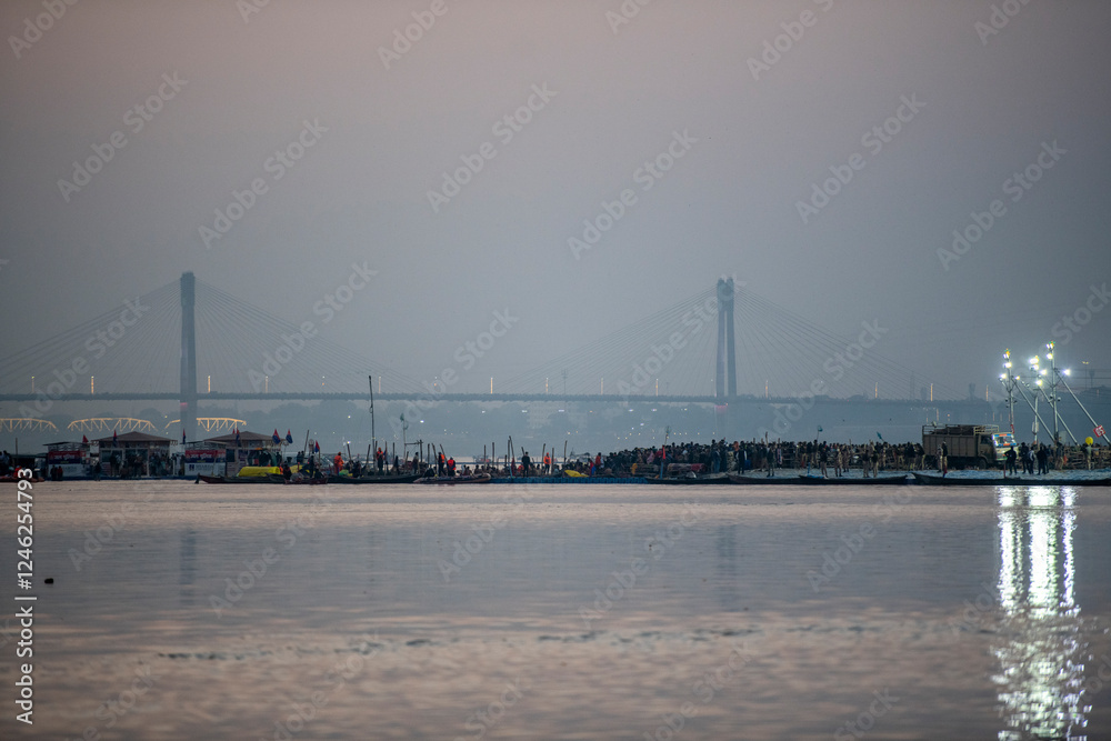 Стокове фото Prayagraj, India - January 2025: View of people gathering ...