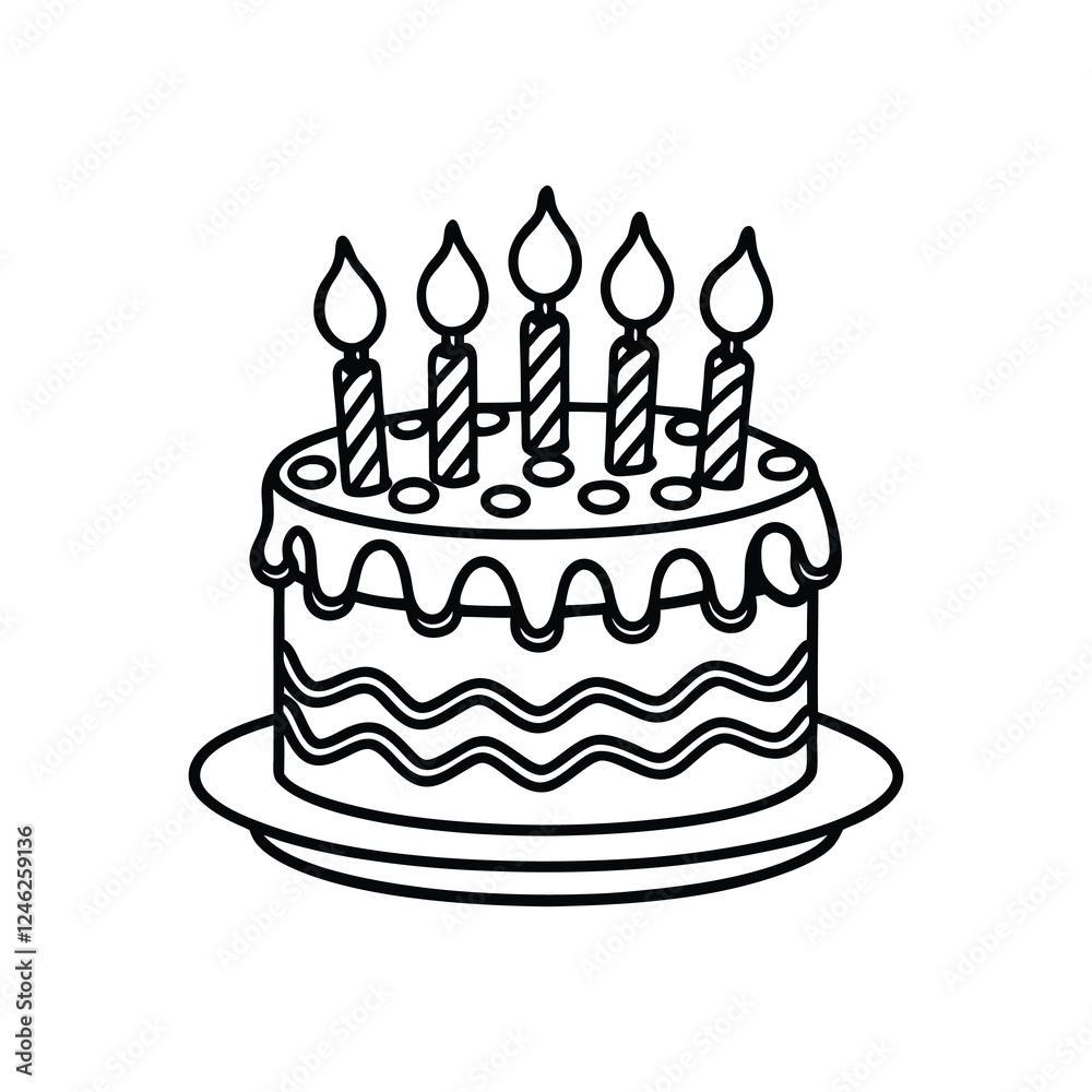 Cute Black and White Birthday Cake with Candles coloring page for kids ...