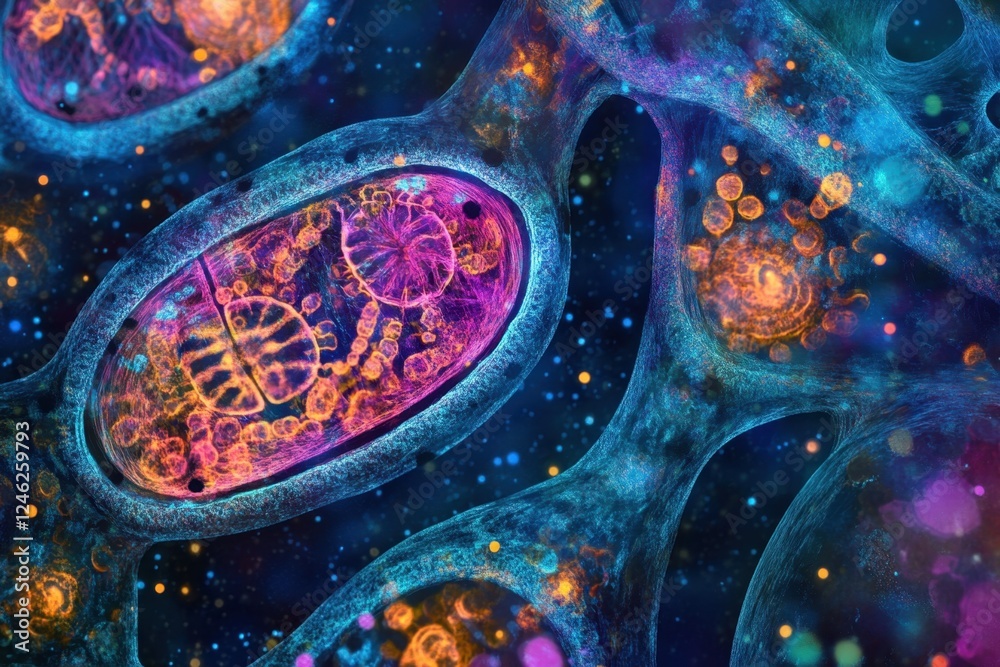 Dynamic cellular respiration processes microscopic world abstract art ...