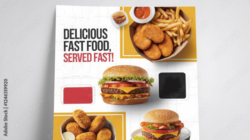 flyer for fast food, banner for shop advertisement hamburger, fries and ...