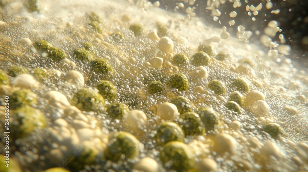 Close-up of microscopic norovirus particles in a detailed and realistic ...