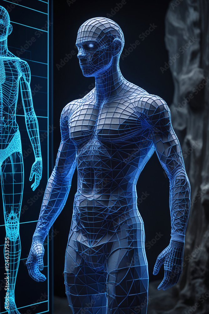 AI generative. Human body digital abstract. Wireframe silhouette of ...