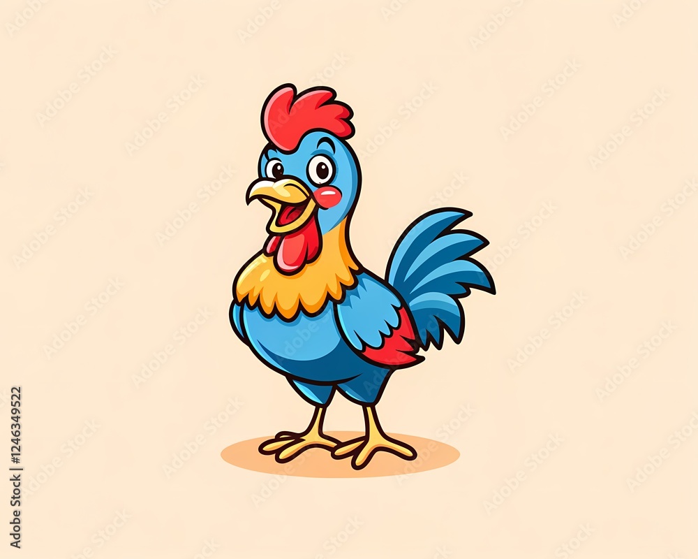 Bright cartoon rooster in side view / Gallo caricaturesco brillante en ...