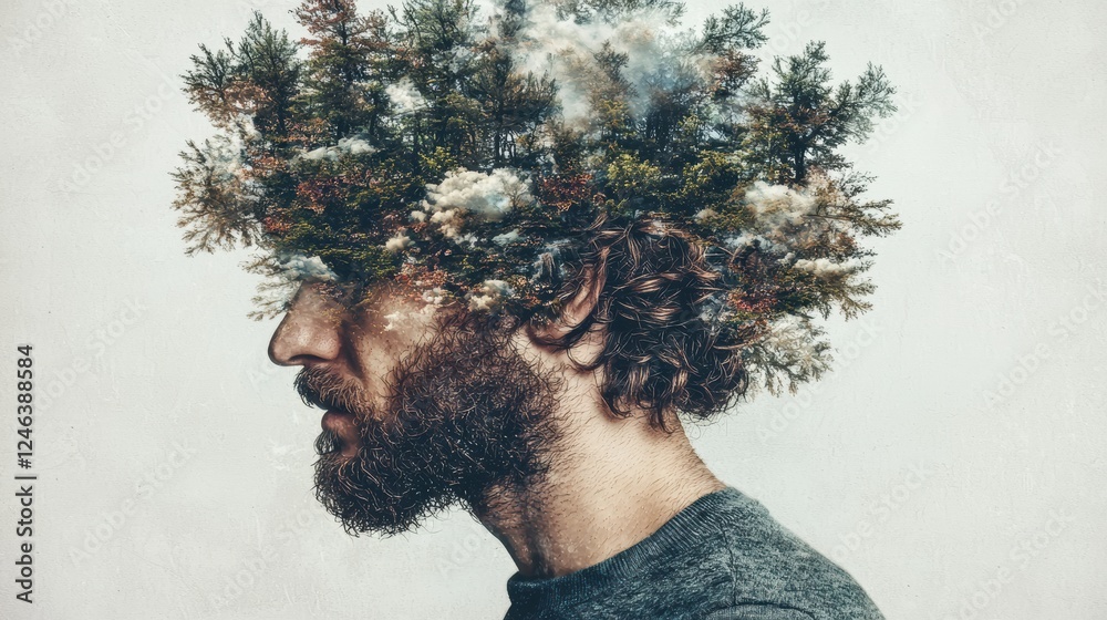 Human connection with nature portrait of a man digital art surreal ...