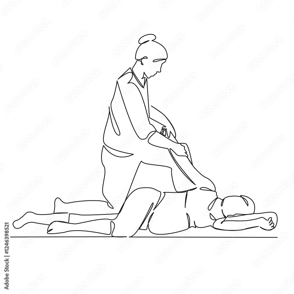 One continuous single drawing line art flat doodle pregnant woman, massage, relaxation, massage ...