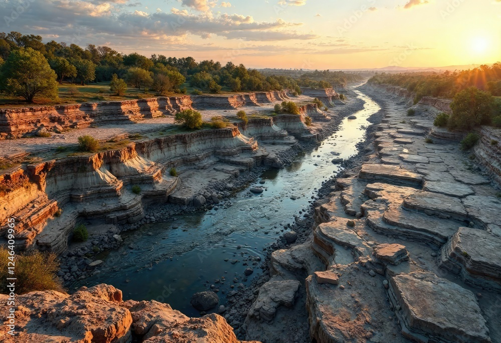 Salt fork Brazos River landscape with layered silt and clay deposits at ...