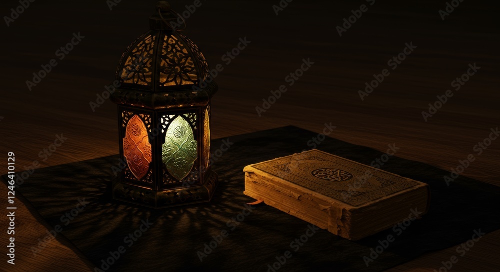 Illuminating Faith: A Lantern's Glow Beside the Ancient Book in a ...