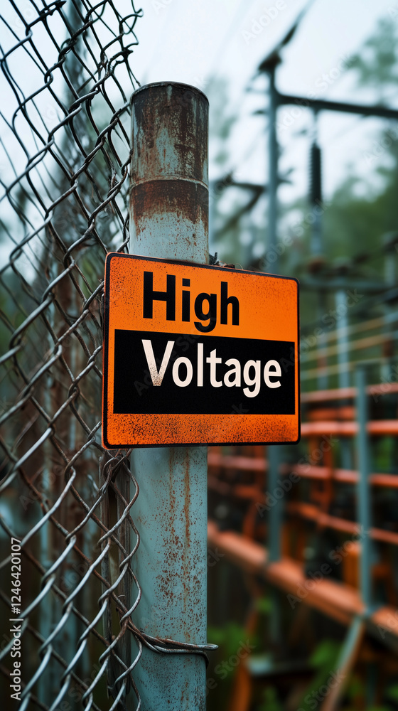 Danger of high voltage equipment at electric substation with striking ...