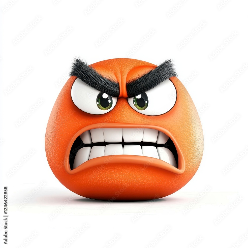 Angry Orange Cartoon Face with Frowning Expression and Thick Eyebrows ...