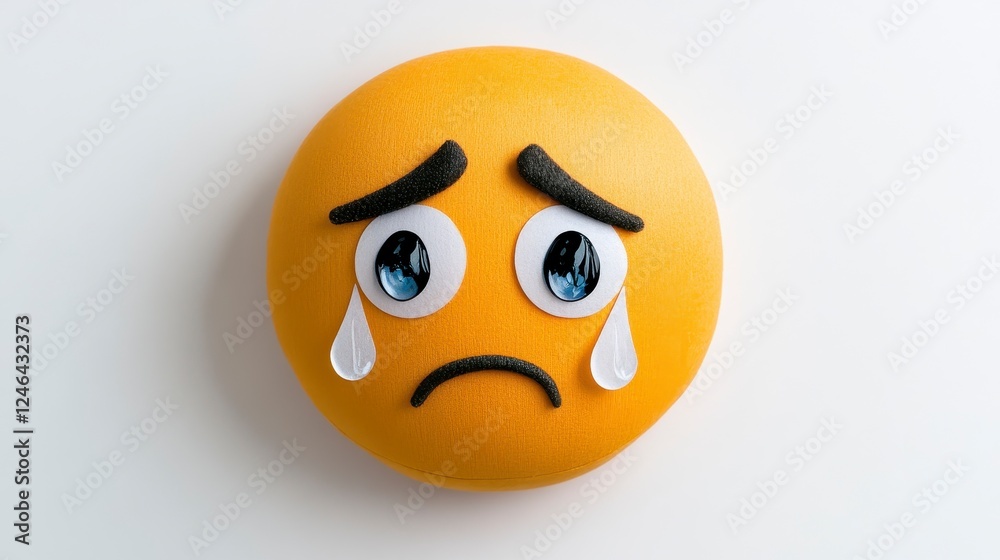 Sad emoji with tears on a light background showing emotion and sorrow ...